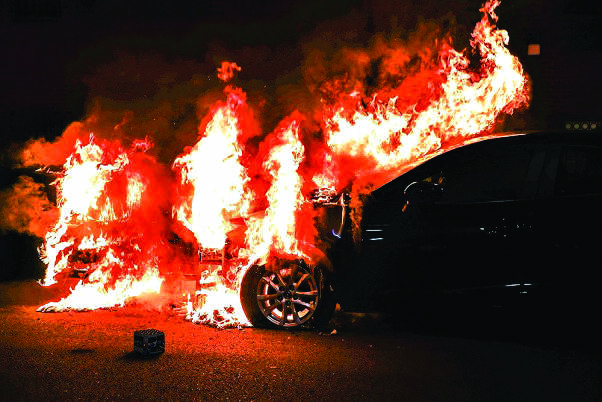 Transformer catches fire, 2 cars charred