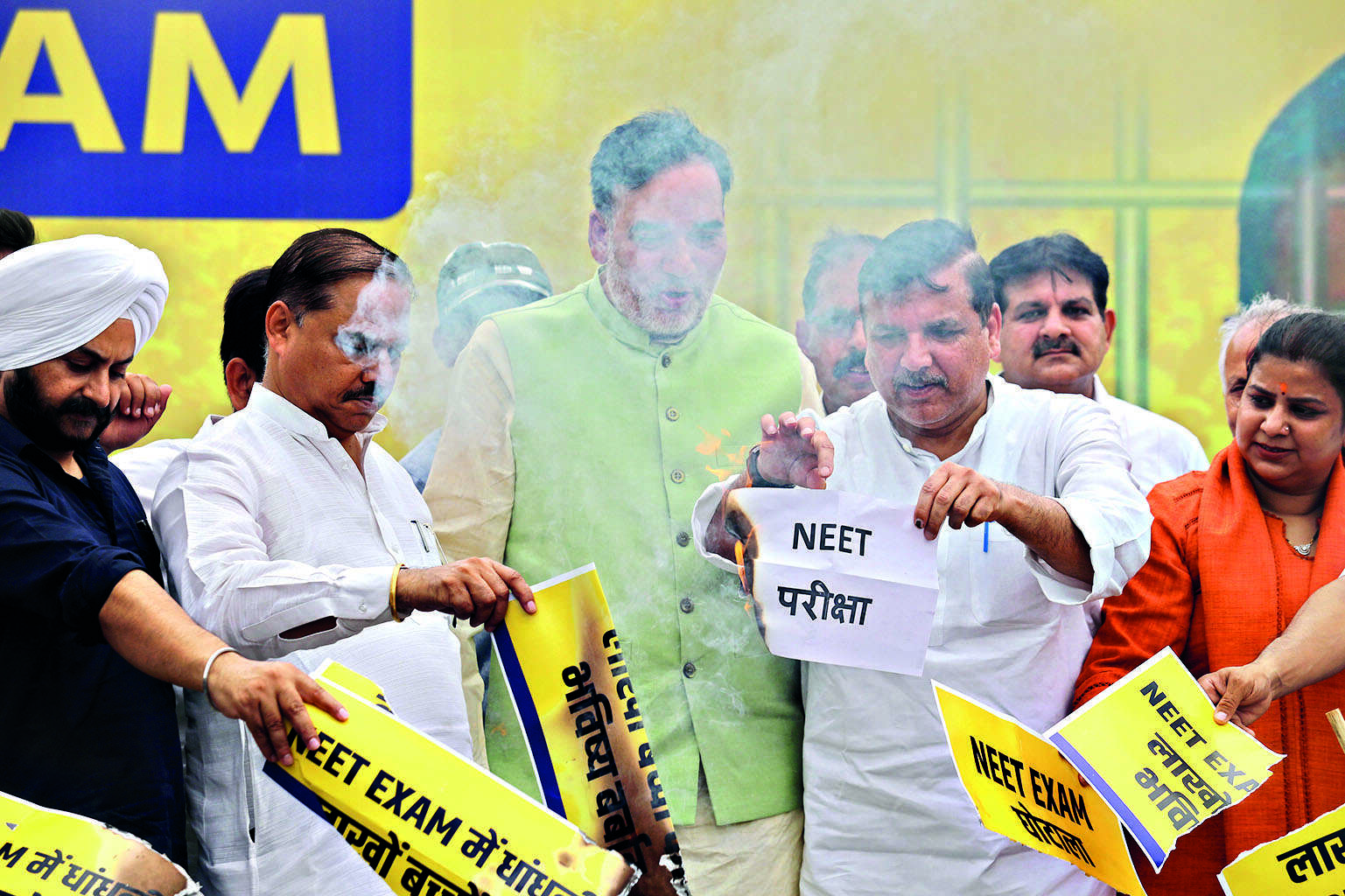 NEET exam row: AAP protests at Jantar Mantar